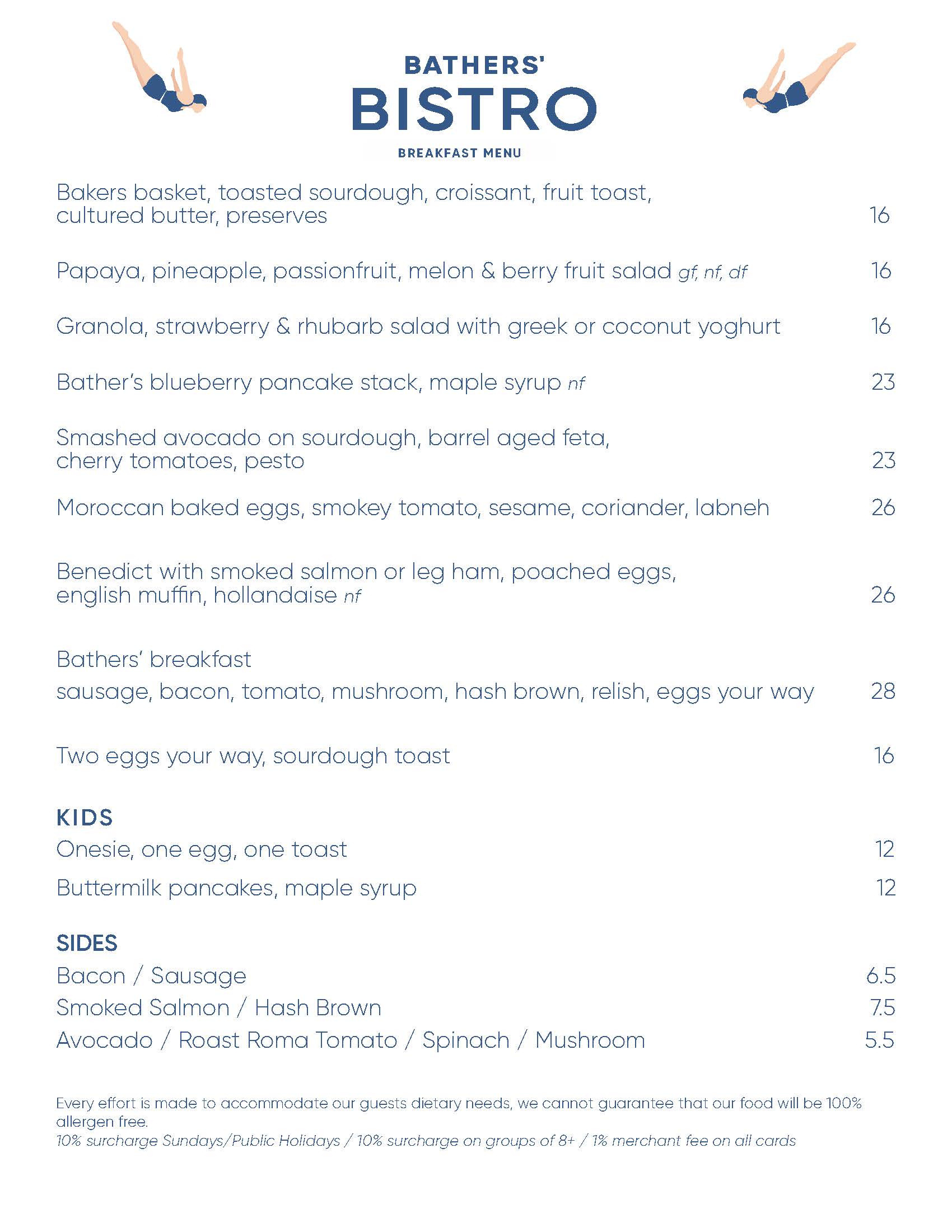 Menus - Bathers Pavilion