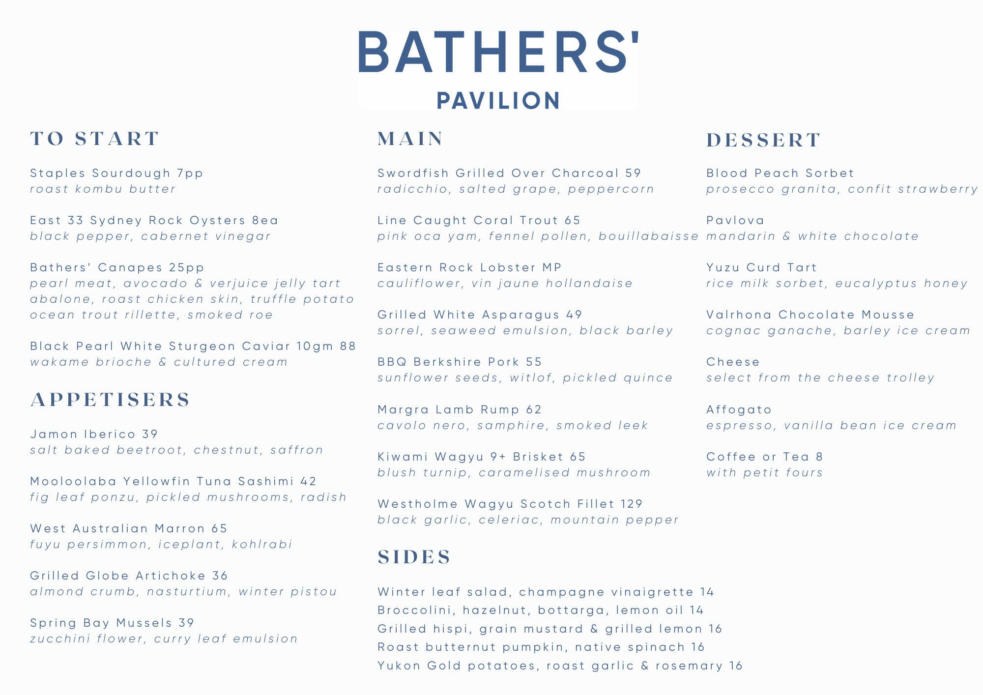 Menus - Bathers Pavilion